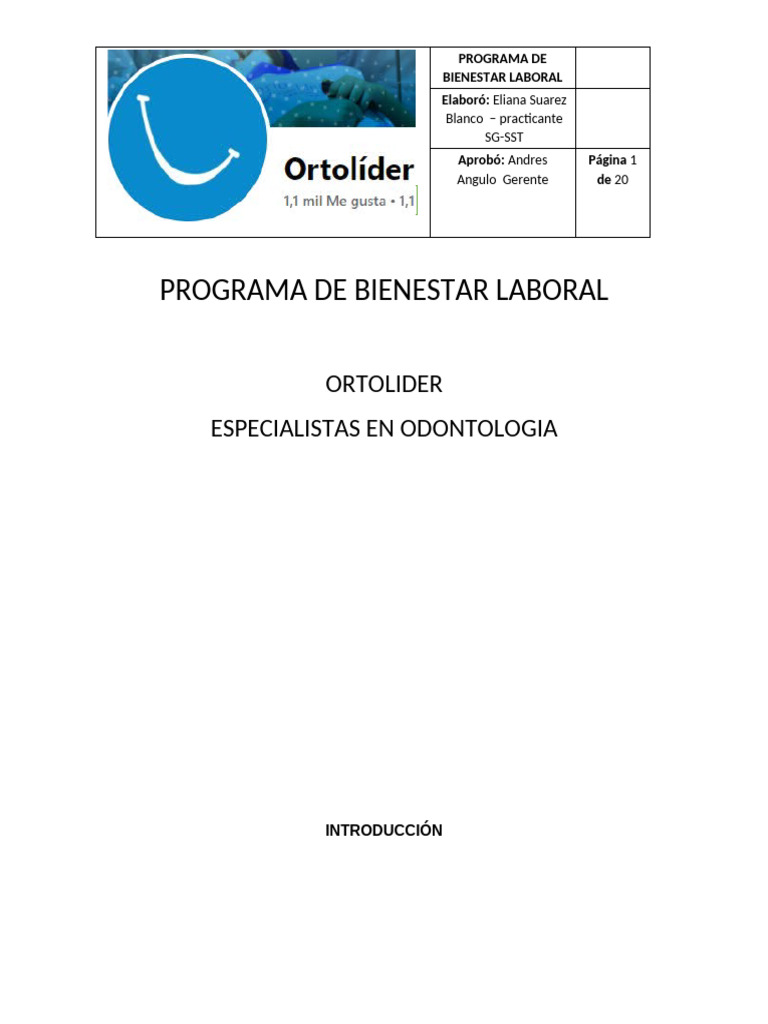 Plan de Bienestar Laboral Ortolider | PDF