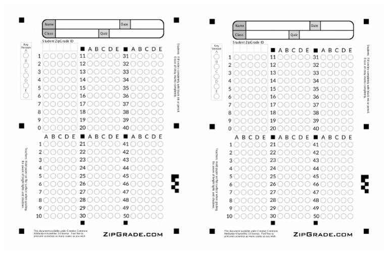Zipgrade 50 Items Landscape - 2 | PDF