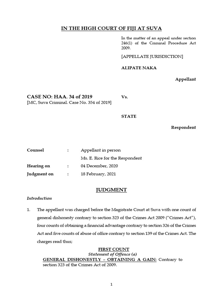 In The High Court of Fiji at Suva: Alipate Naka Appellant | PDF
