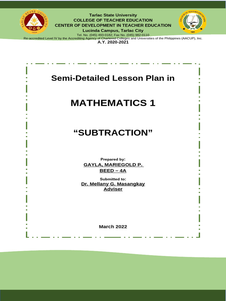 W 1 SDLP Subtraction | PDF | Subtraction | Mathematics