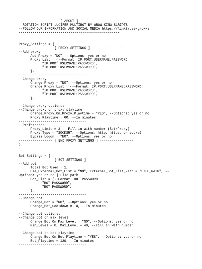 CONFIG Rotation Multibot Script LCF by Grow King Scripts Version 3.03 | PDF | Proxy Server ...