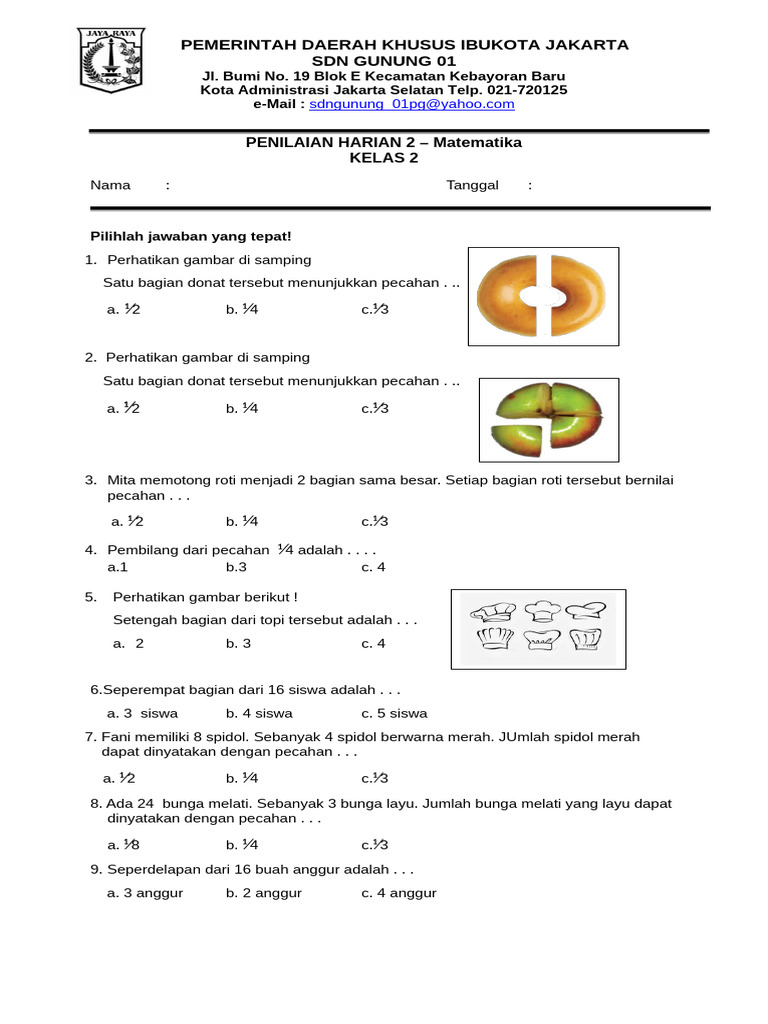 Soal PH2 MTK Kelas 2 | PDF