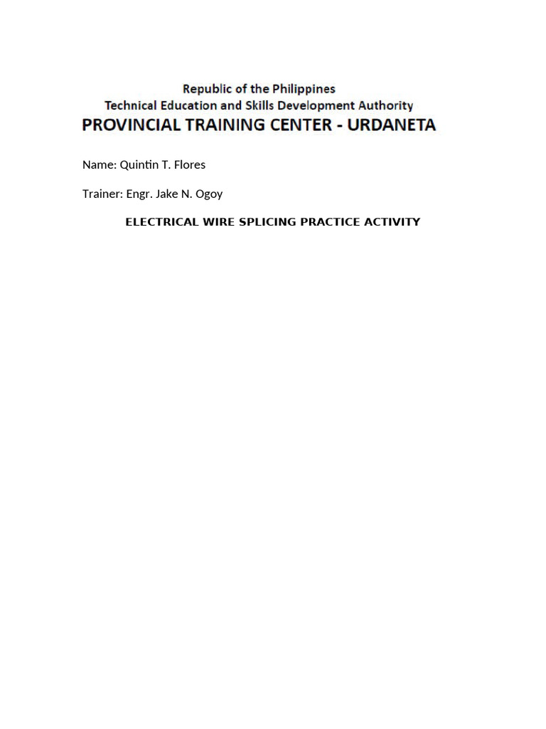 Tesda Wire Splicing Activity 1 Pdf