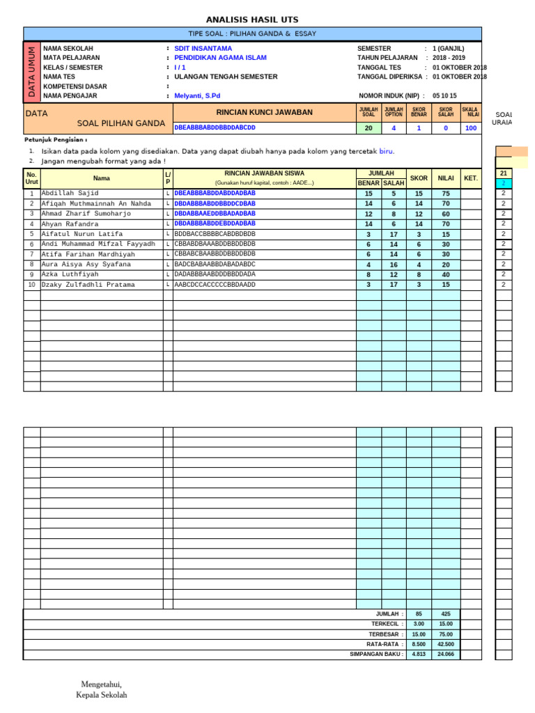 Contoh Penilaian Abs Uts Ganjil | PDF
