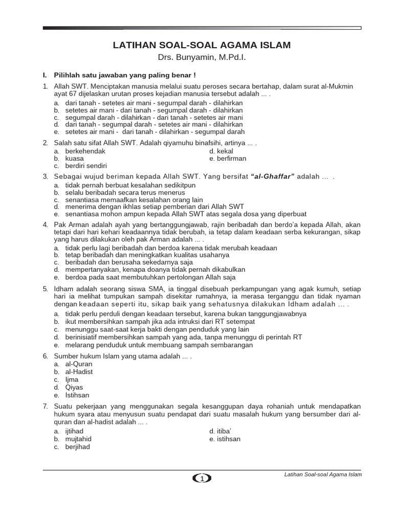 Latihan Soal Soal Agama Islam | PDF