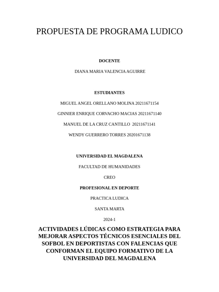 1. Propuesta Programa Ludico Sofbol Unimagdalena | PDF