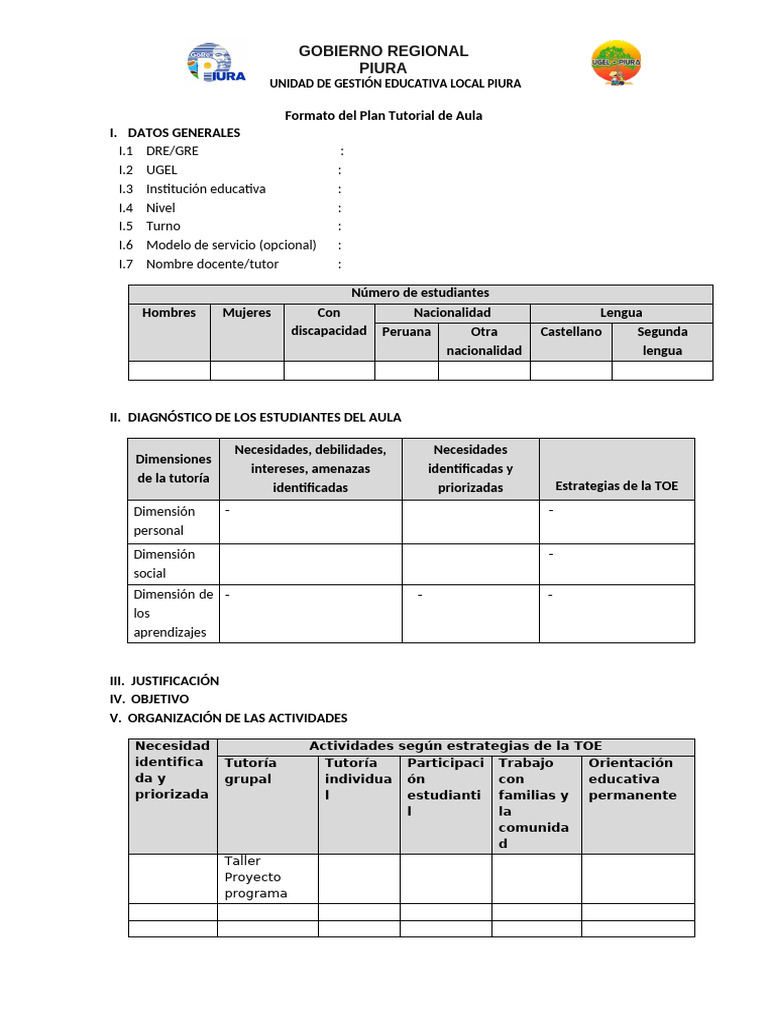 Formato Del Plan Tutorial de Aula | PDF