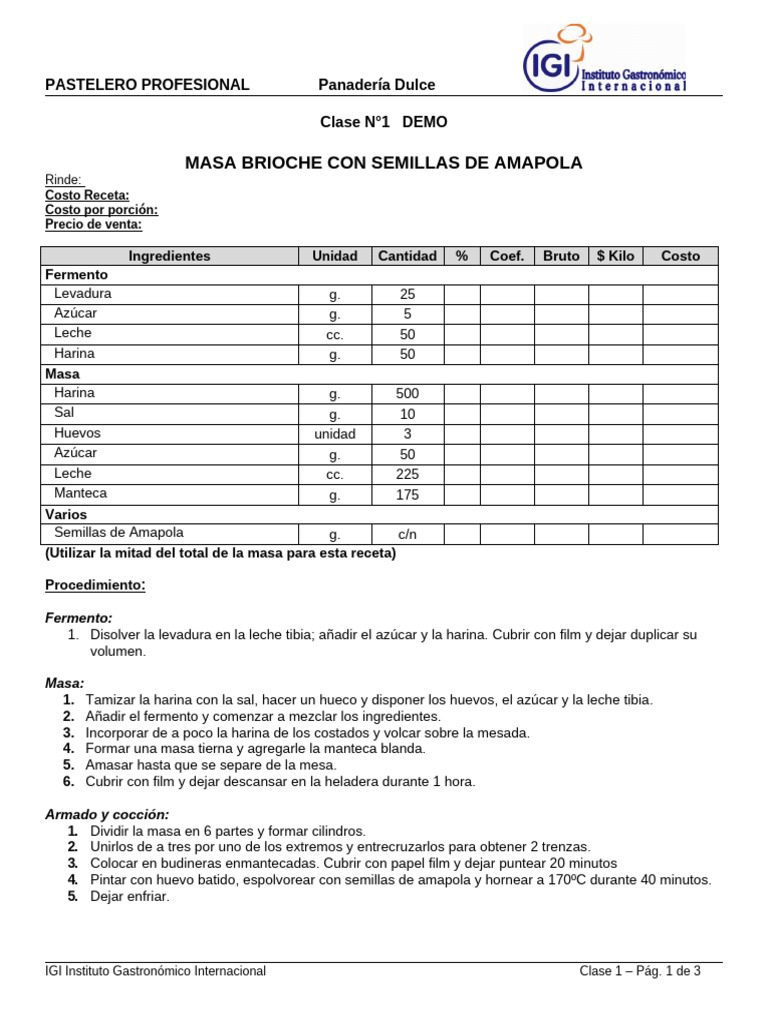 Panaderia Dulce Clase 1 Editada - Masa Brioche y Ensaimada | PDF
