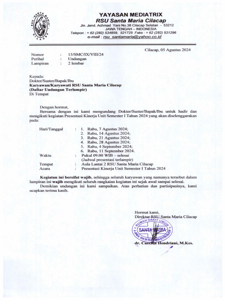 UNDANGAN Presentasi Unit Kerja 2024 | PDF