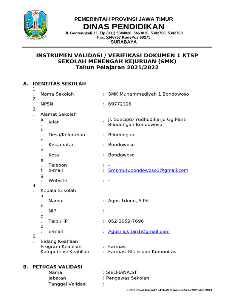 Instrumen Validasi Dokumen KTSP 2021-2022 | PDF