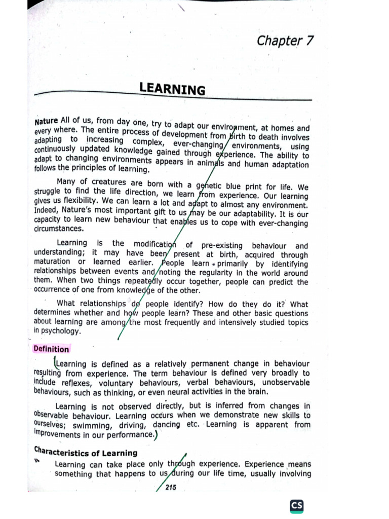 Chapter 7 Learning | PDF