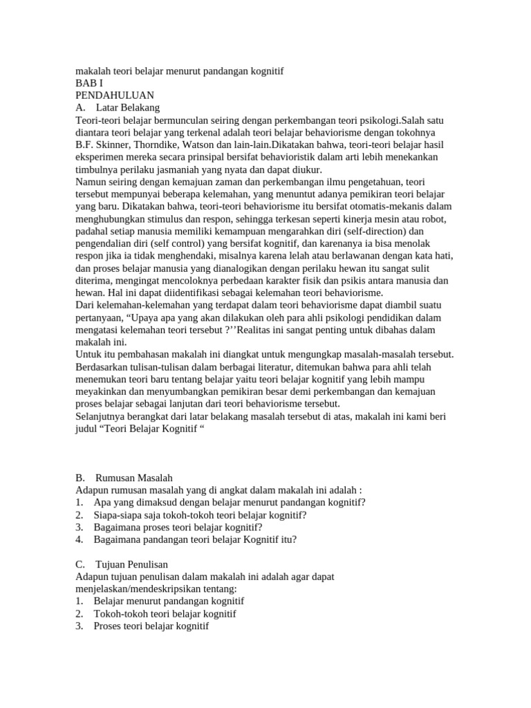 Makalah Teori Belajar Menurut Pandangan Kognitif | PDF Makalah Teori Belajar Menurut Pandangan Kognitif | PDF
