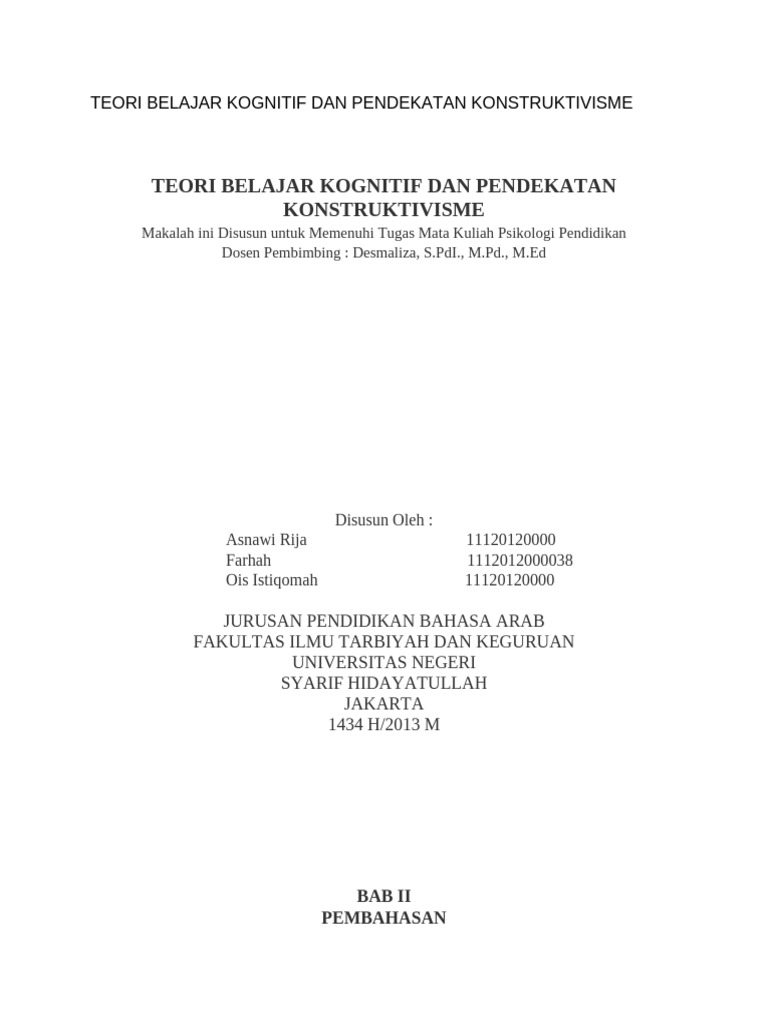 TEORI BELAJAR KOGNITIF DAN PENDEKATAN KONSTRUKTIVISME | PDF TEORI BELAJAR KOGNITIF DAN PENDEKATAN KONSTRUKTIVISME | PDF