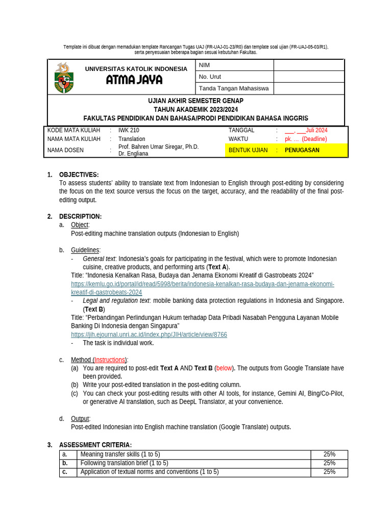 Soal UAS IWK 210 (A) (Z) Translation - Juli 2024 (2320) - Rev | PDF