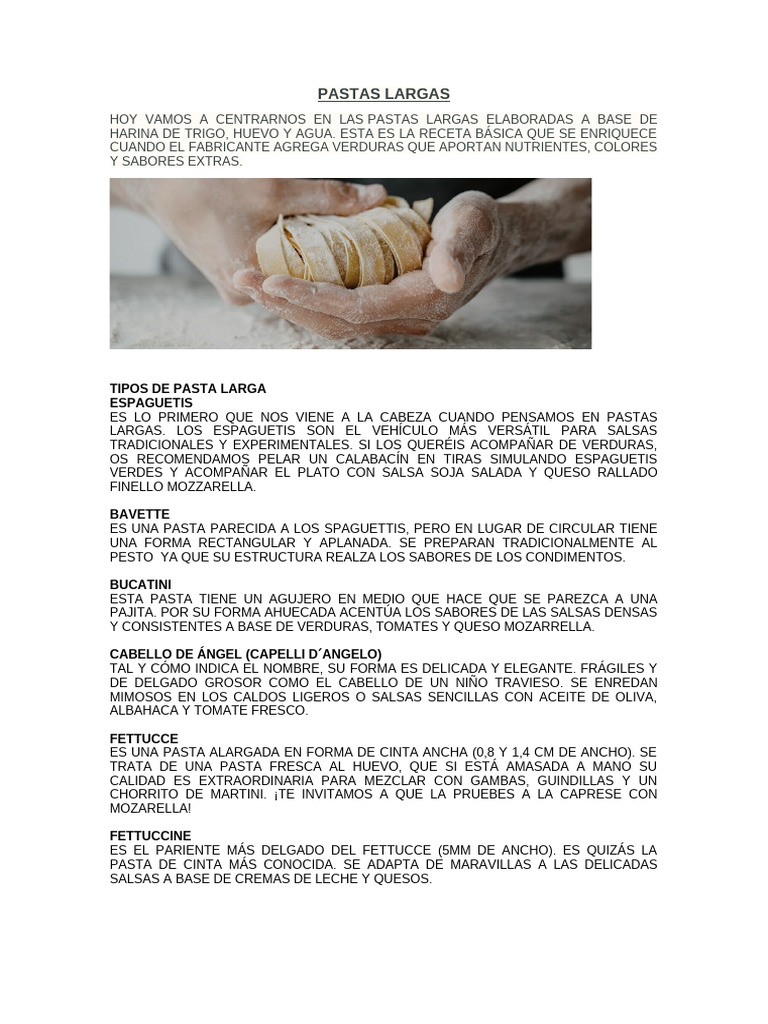 Variedades de Pastas Largas | PDF | Foods | Spaghetti
