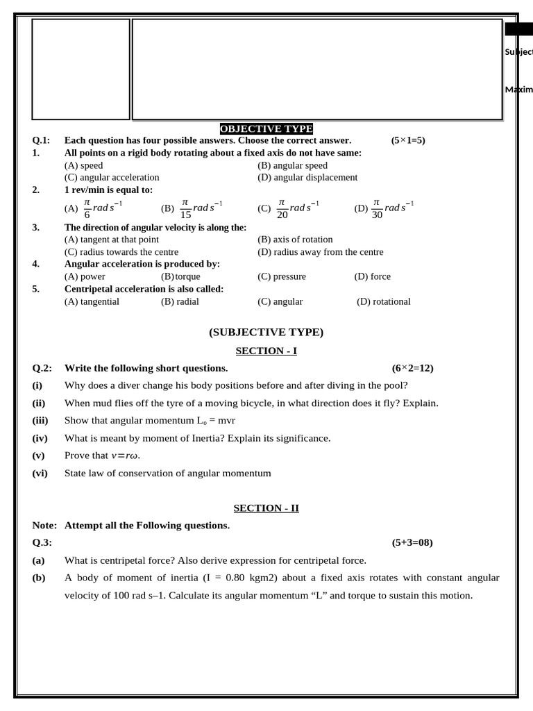 Physics PI | PDF | Rotation Around A Fixed Axis | Acceleration