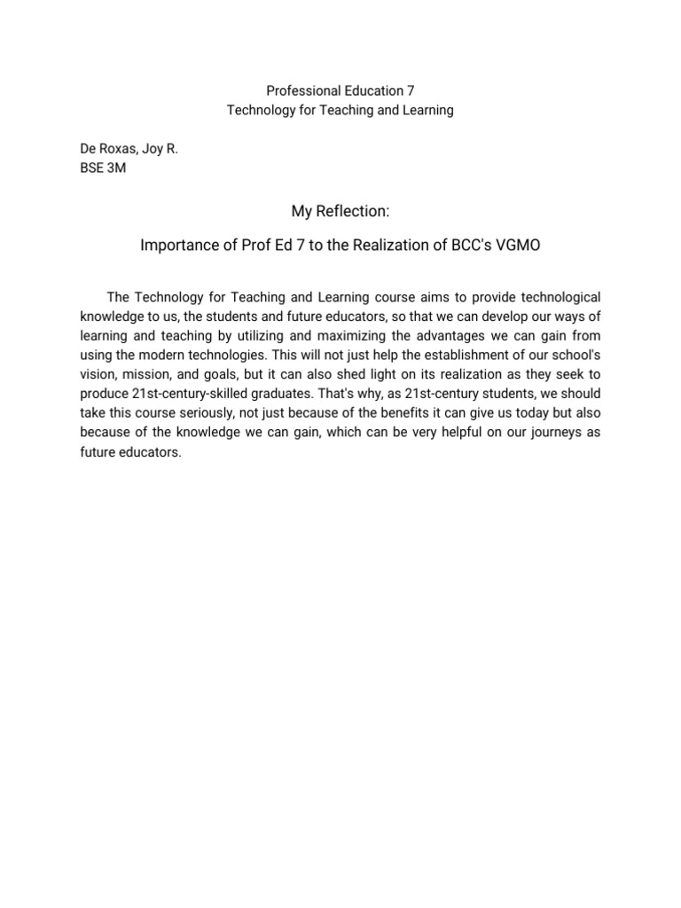 Reflection - Prof Ed 7 | PDF