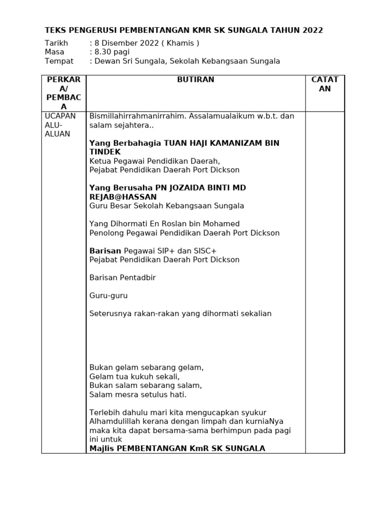 TEKS PENGERUSI MAJLIS Pembentangan KMR SKS 2022 | PDF