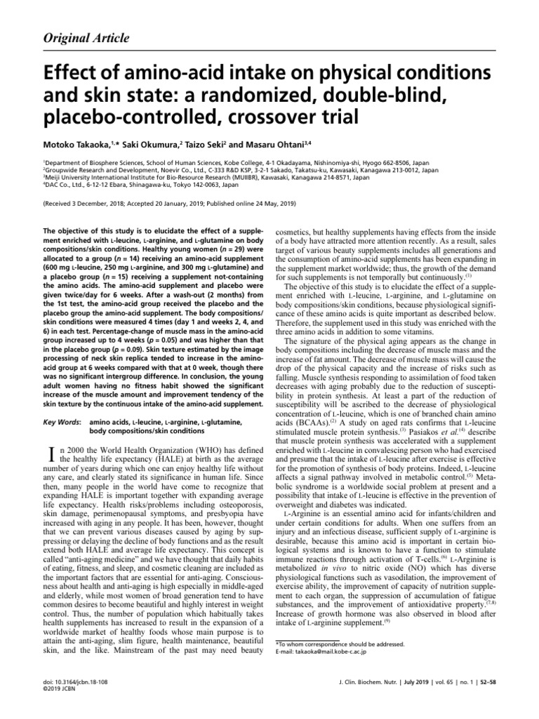 Effect of Amino-Acid Intake On Physical Conditions and Skin State (A ...