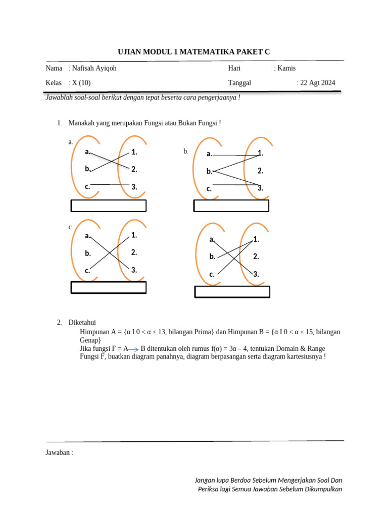 Ujian Modul 1 (Fungsi) Matematika Paket C | PDF