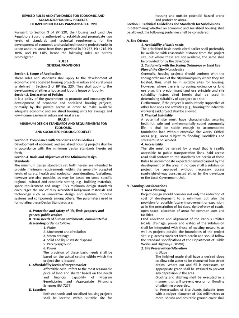 Revised Rules and Standards For Economic and Socialized Housing ...