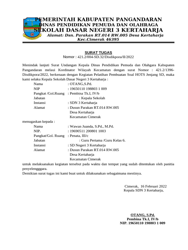 Surat Tugas 2022 (Soal Hots) | PDF