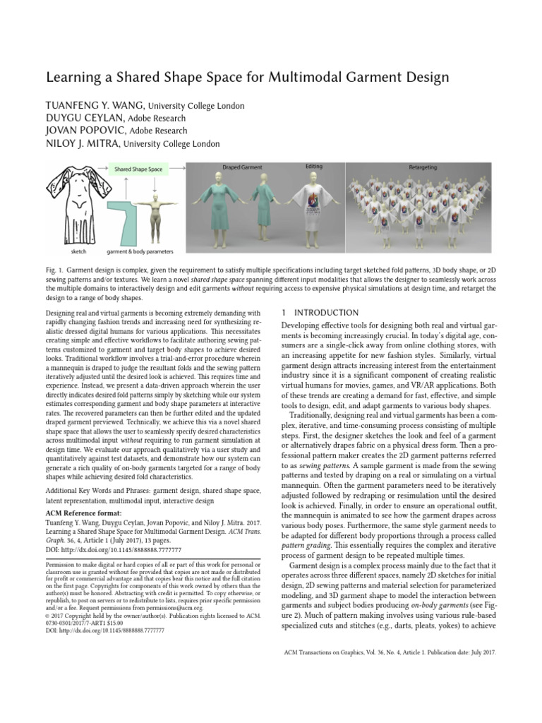 Learning A Shared Shape Space For Multimodal Garment Design | PDF