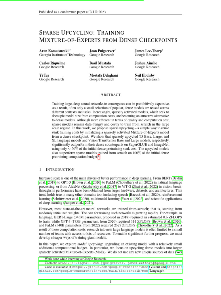 Sparse Upcycling - Training Mixture-Of - Experts From Dense Checkpoints | PDF