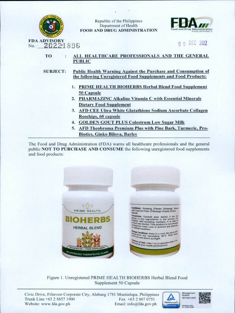 FDA Advisory No.2022 1896 | PDF