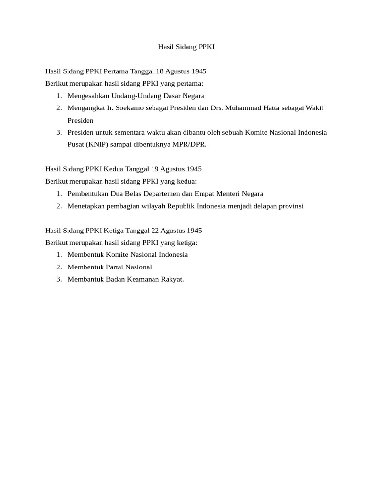 Hasil Sidang PPKI | PDF
