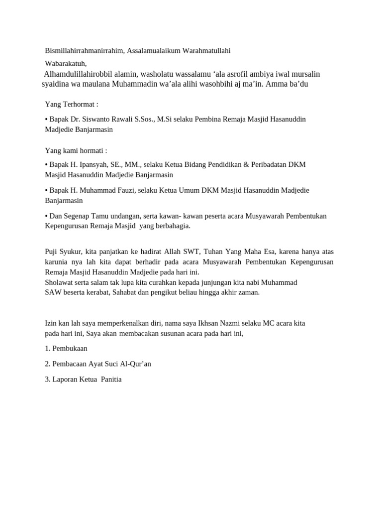 Teks MC Musyawarah AM2HM | PDF