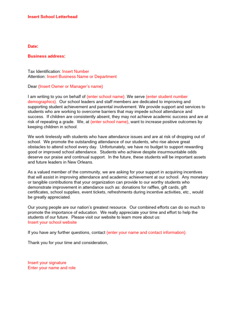 Sample School Sponsorship Letter | PDF