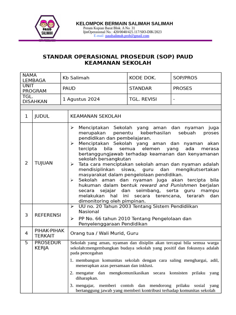 SOP KEAMANAN SEKOLAH | PDF