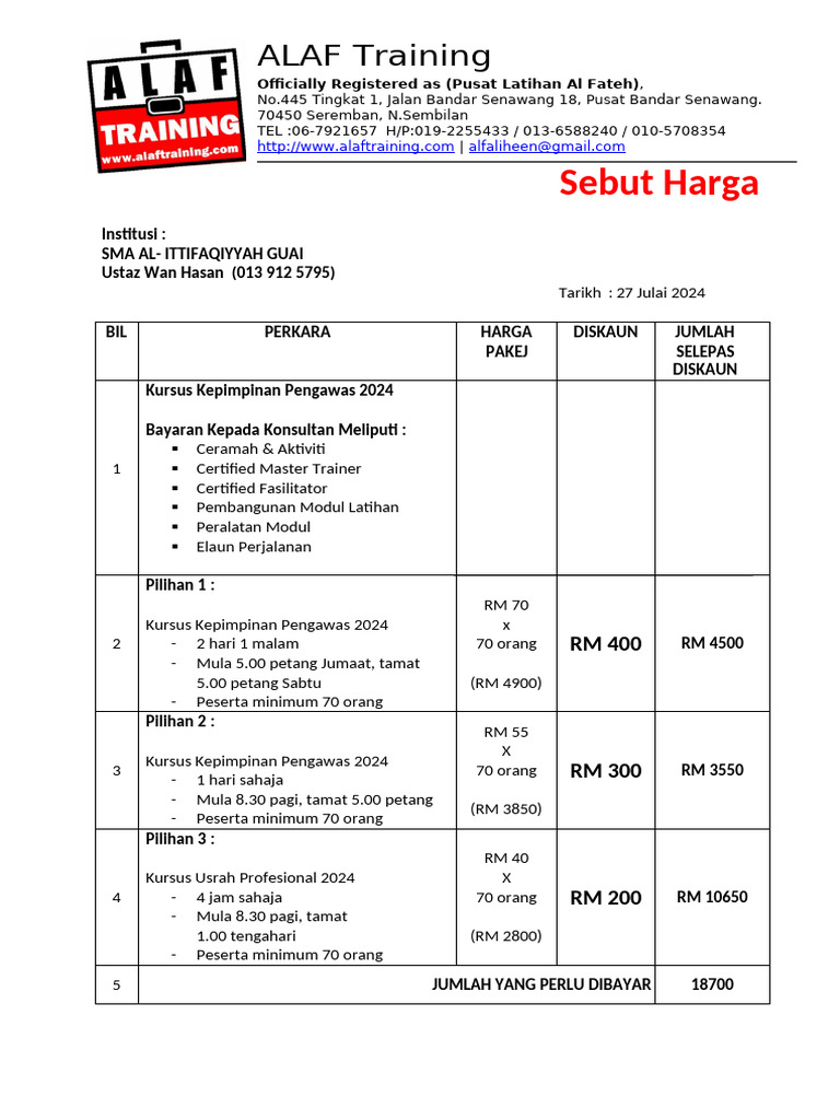 Sebut-Harga-Kursus-Kepimpinan-Pengawas Demo 2 | PDF