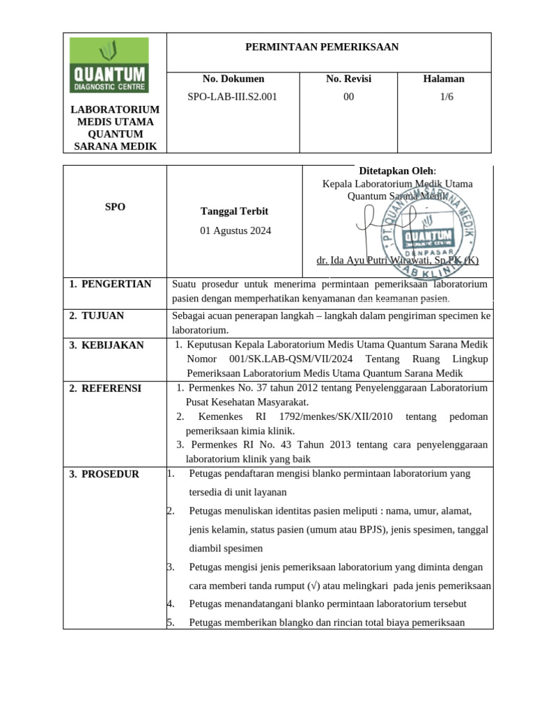 Spo Permintaan Pemeriksaan | PDF