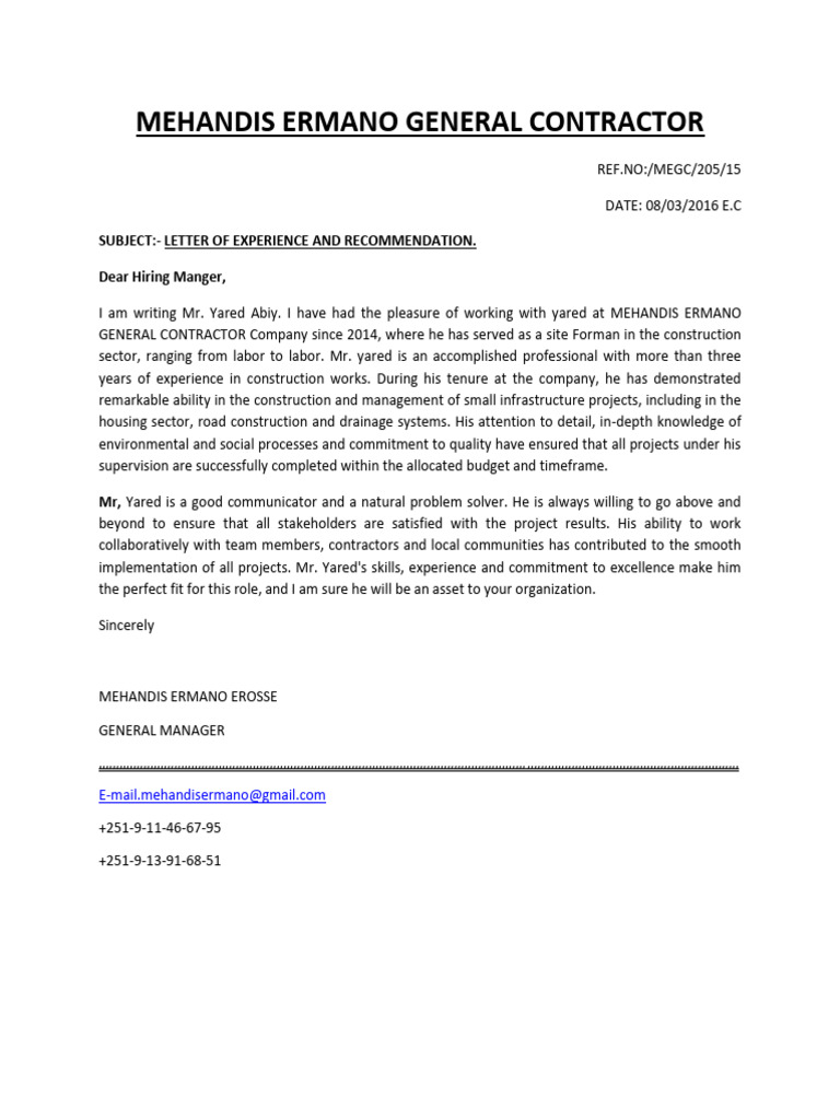 Yared Contract | PDF