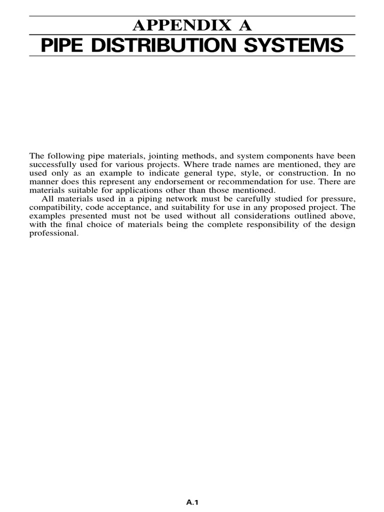 Appendix A Pipe Distribution Systems | PDF