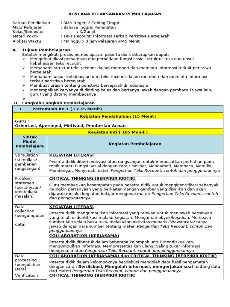 RPP B Ingris KLS X Recount Text To Print | PDF