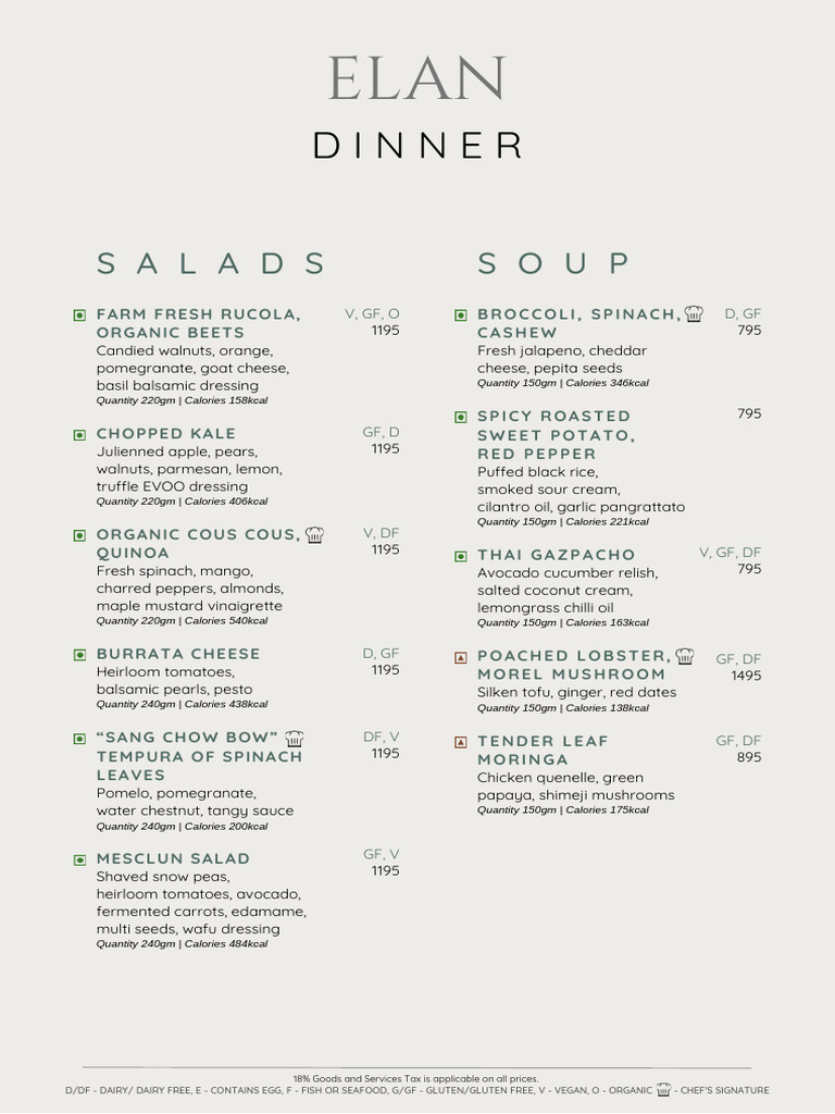 Elan Dinner Menu | PDF