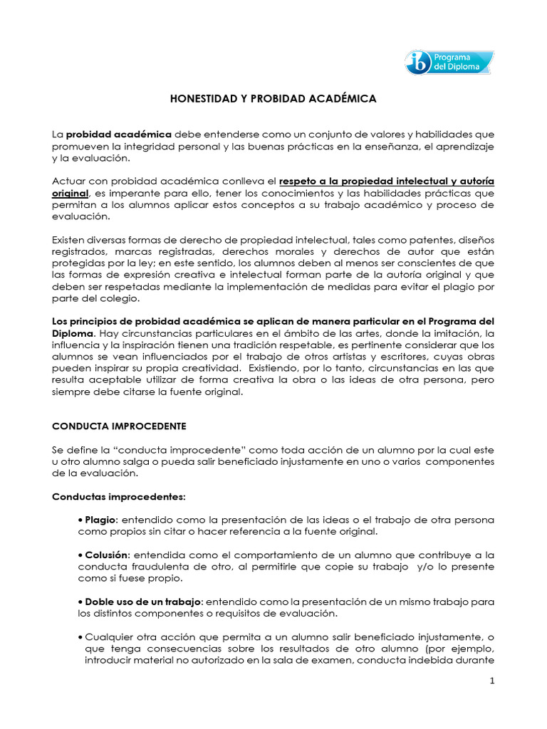10.-Honestidad y Probidad Académica | PDF
