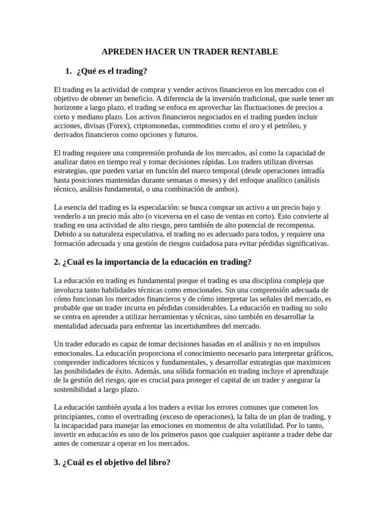 Apreden Hacer Un Trader Rentable | PDF