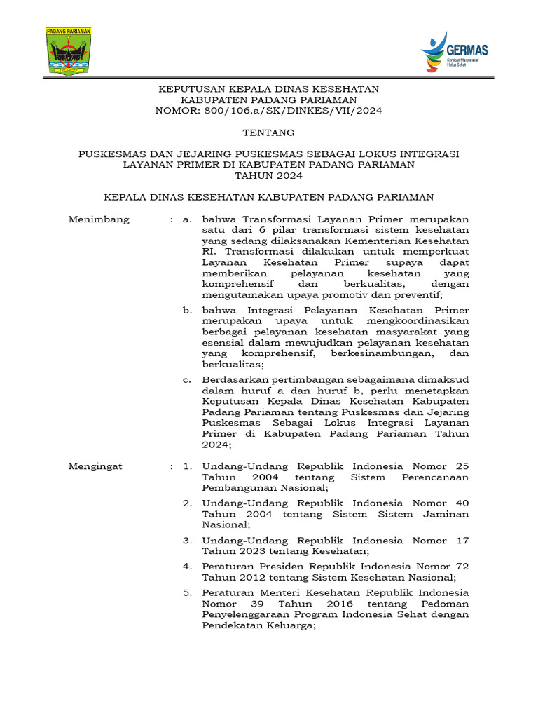 SK Lokus ILP Puskesmas Dan Pustu 2024 | PDF