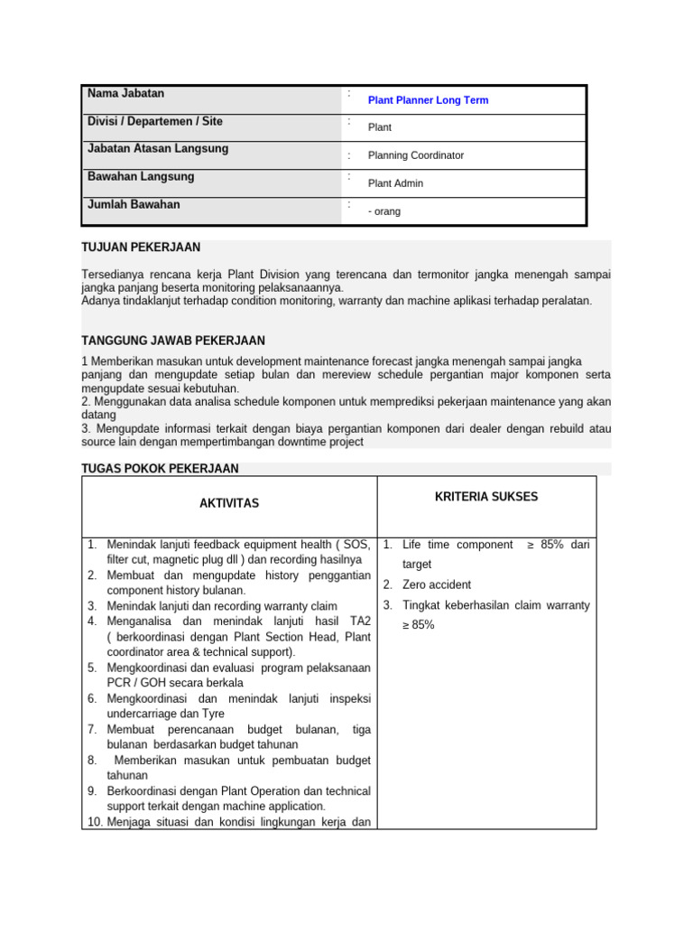 Planner Long Term Job Desc | PDF