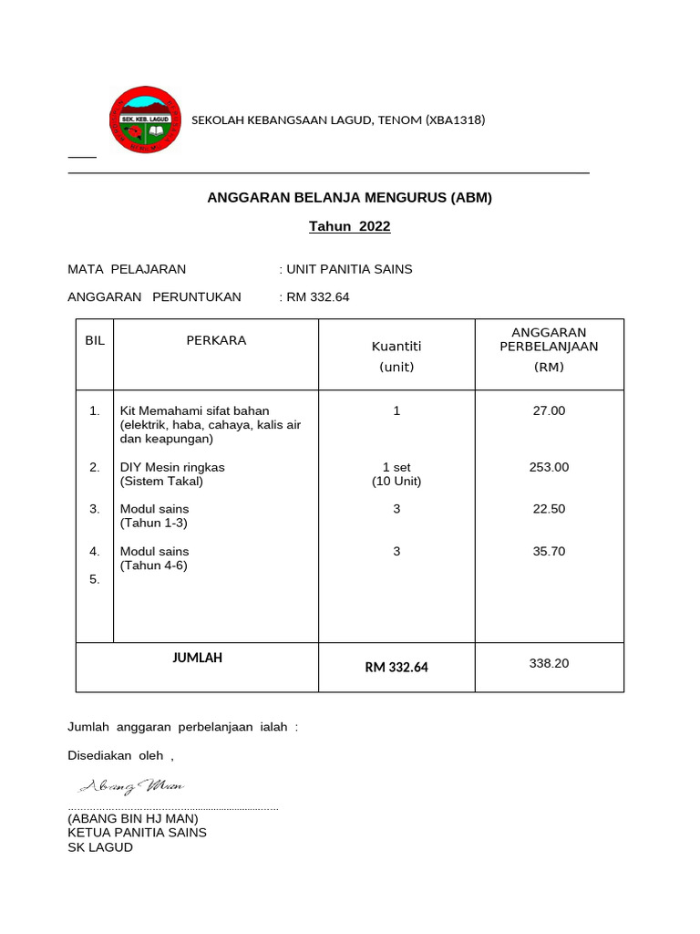 Anggaran Belanja Mengurus (Abm) Sains 2022 | PDF