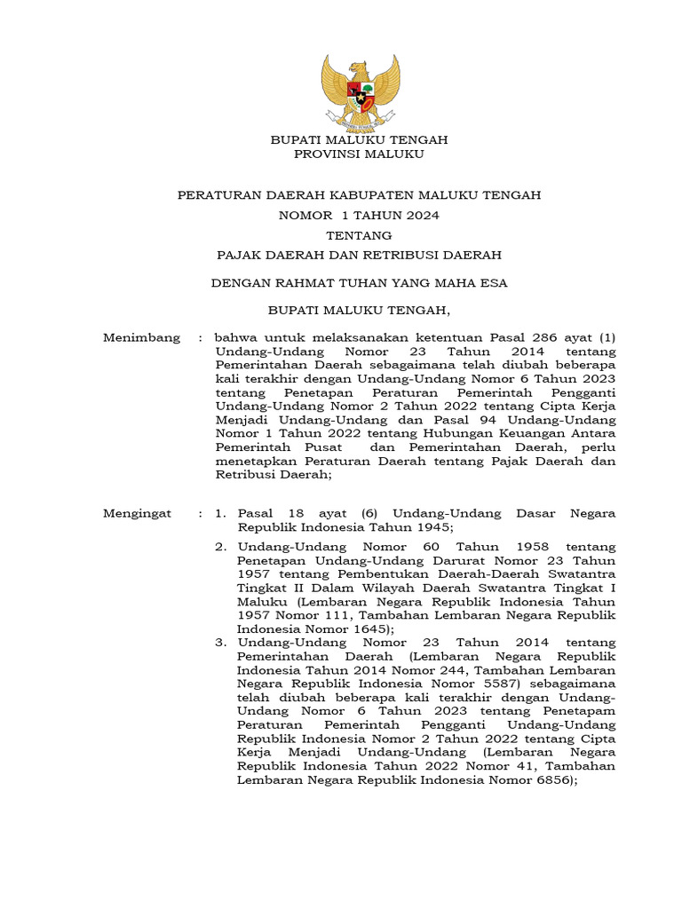 Perda No 1 Tahun 2024 | PDF