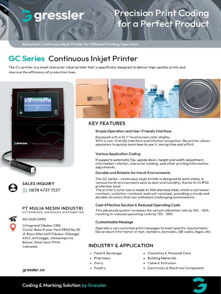 GC Series Gressler Continuous Inkjet Printer Brochure V5 | PDF
