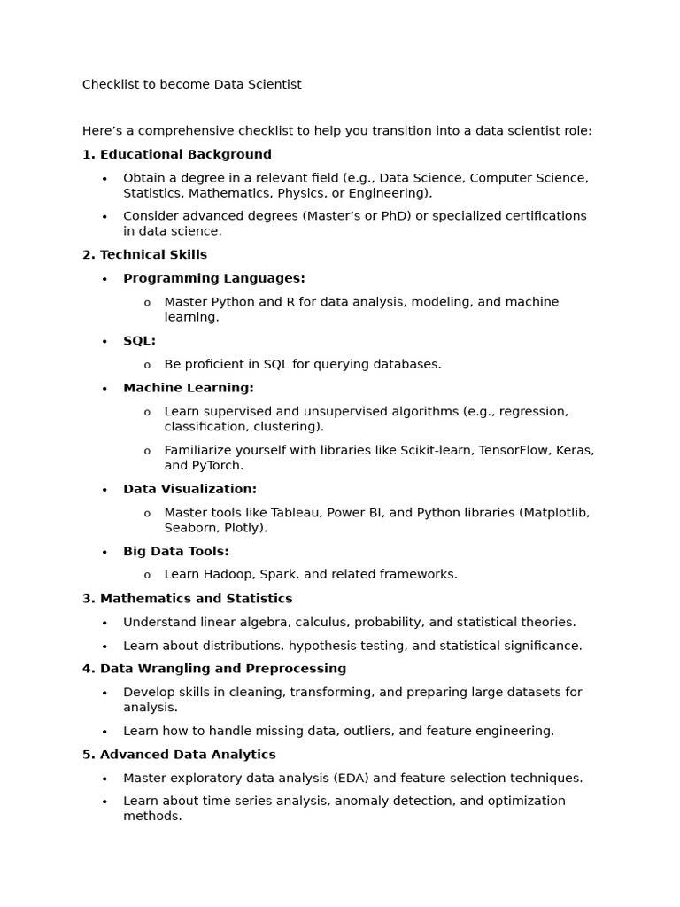 Checklist To Become Data Scientist | PDF