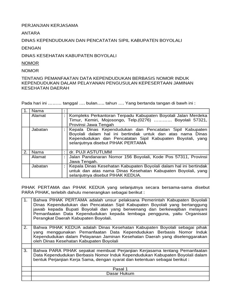 Draft - MOU DINKES DAN CAPIL | PDF