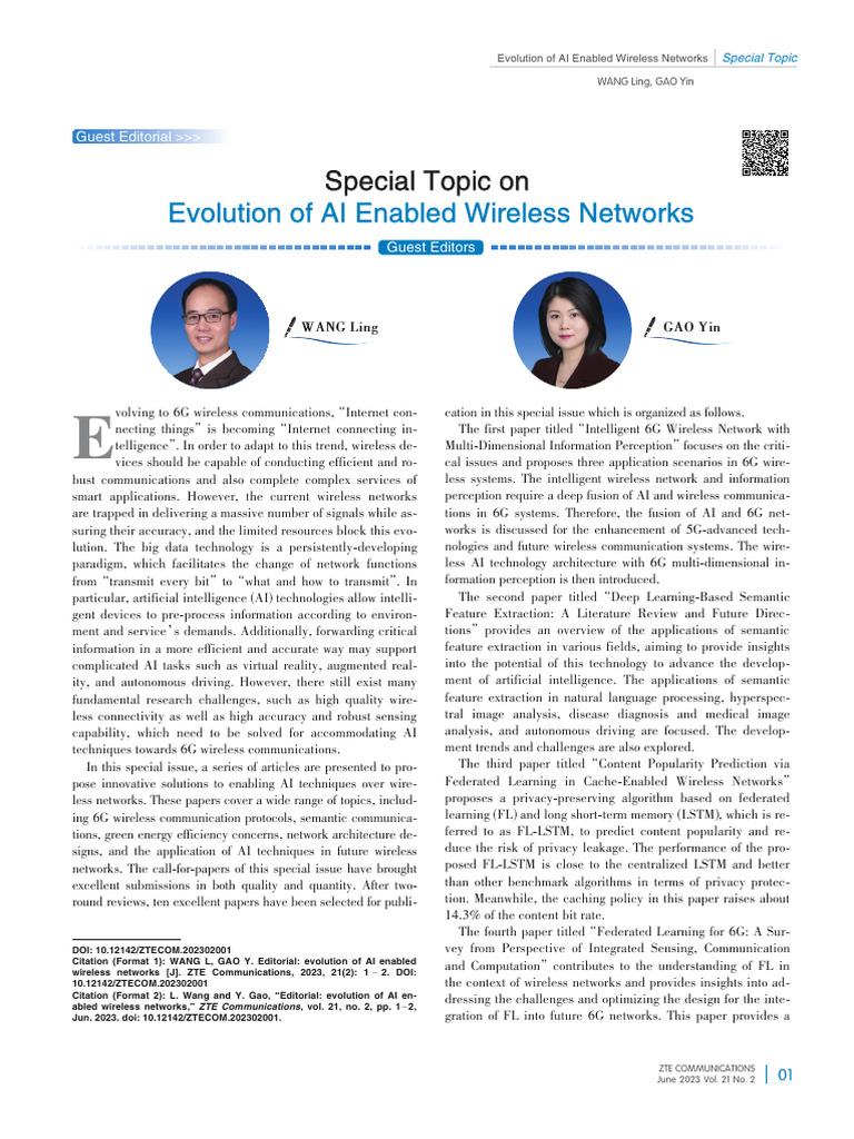 Editorial Evolution of AI Enabled Wireless Networks | PDF
