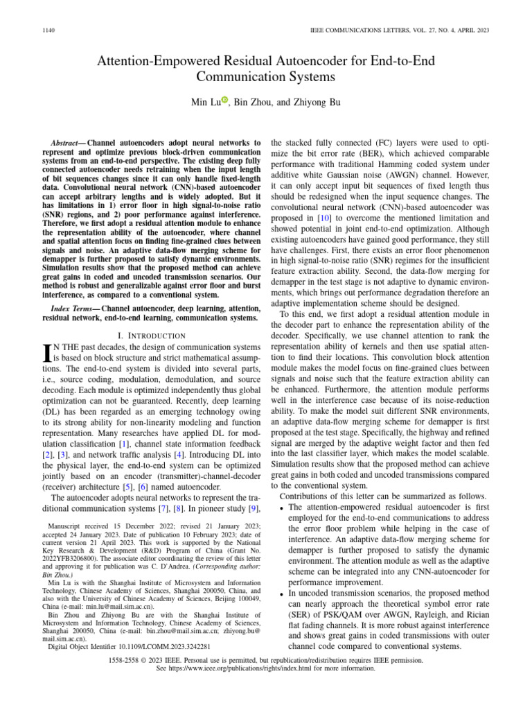 Attention-Empowered Residual Autoencoder For End-to-End Communication ...